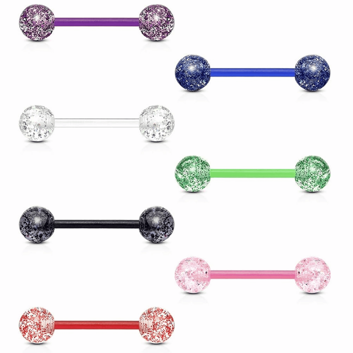 Black Glitter Acrylic Ball BioFlex Straight Tongue Nipple Barbell 14g ...