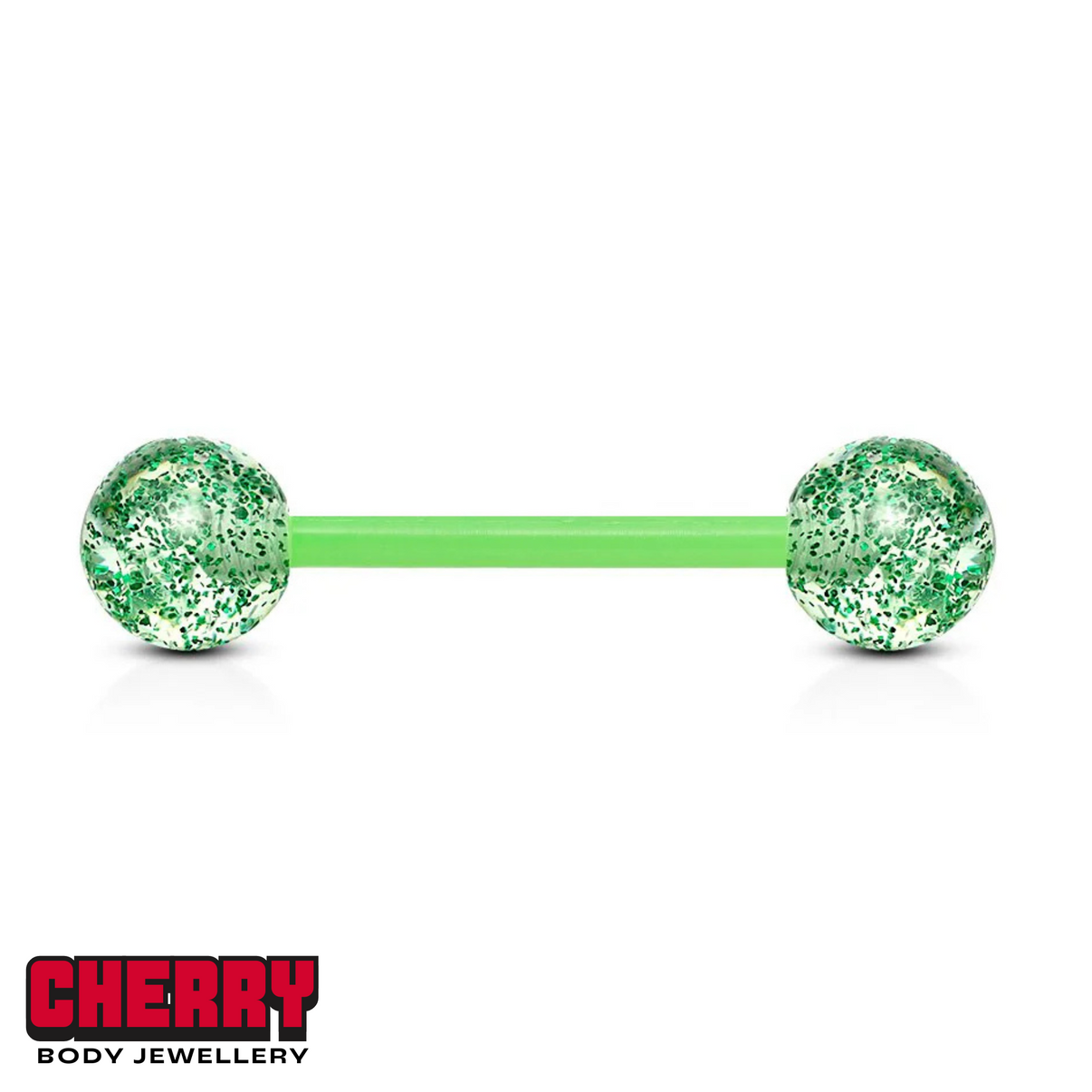 Green Glitter Acrylic Ball BioFlex Straight Tongue Nipple Barbell 14g ...
