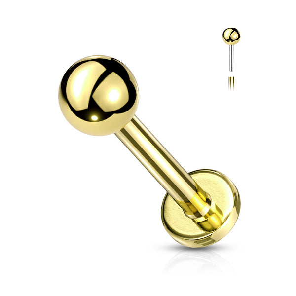 Gold steel Threadless Ball Flat Back Stud 20g-16g – Cherry Body Jewellery