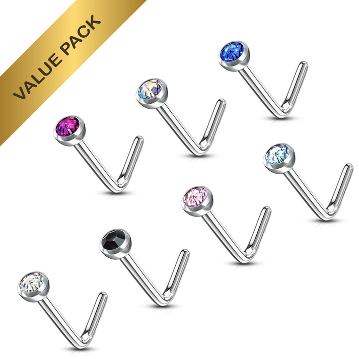 7pc Press fit Gem Nose Piercing 'L' Bend Studs Bulk Pack – Cherry Body ...