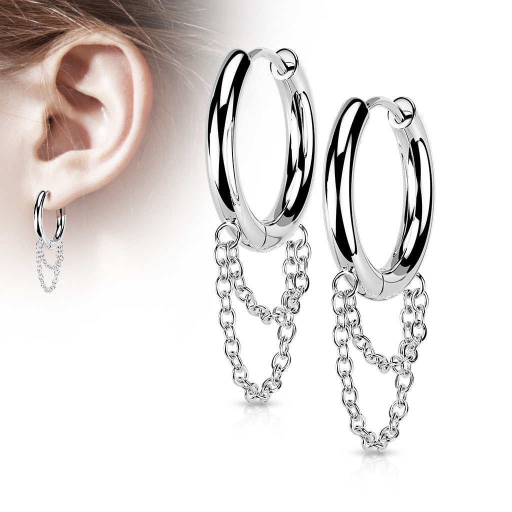 Silver Double Chain Dangle Hoop Earrings - 18g – Cherry Body Jewellery