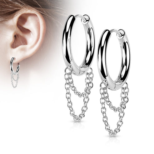 Silver Double Chain Dangle Hoop Earrings - 18g – Cherry Body Jewellery