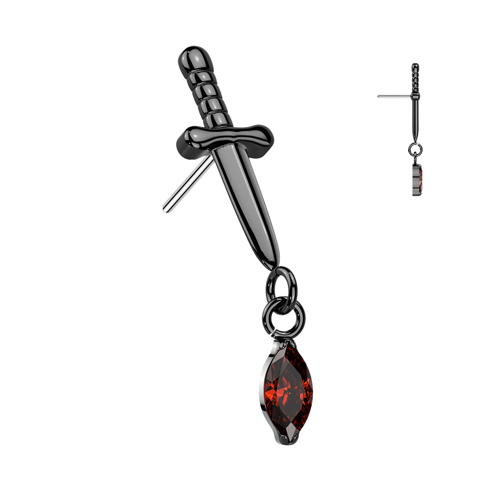 Titanium Black Dagger Gem Threadless Top – Cherry Body Jewellery
