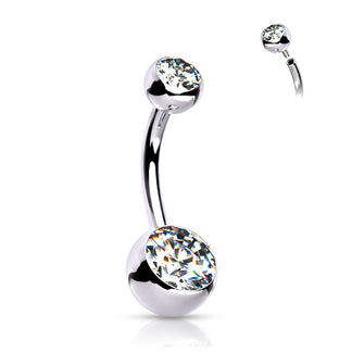 Titanium Clear Double Gem Belly Button Bar 14g – Cherry Body Jewellery