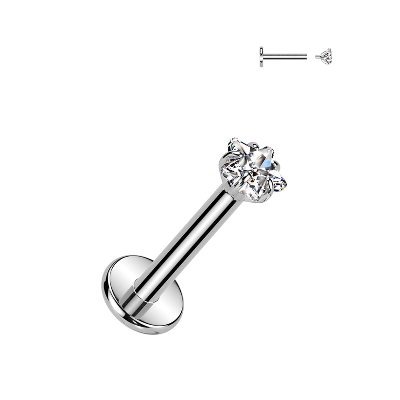 Titanium Silver Clear Gem Flat Back Stud 16g – Cherry Body Jewellery