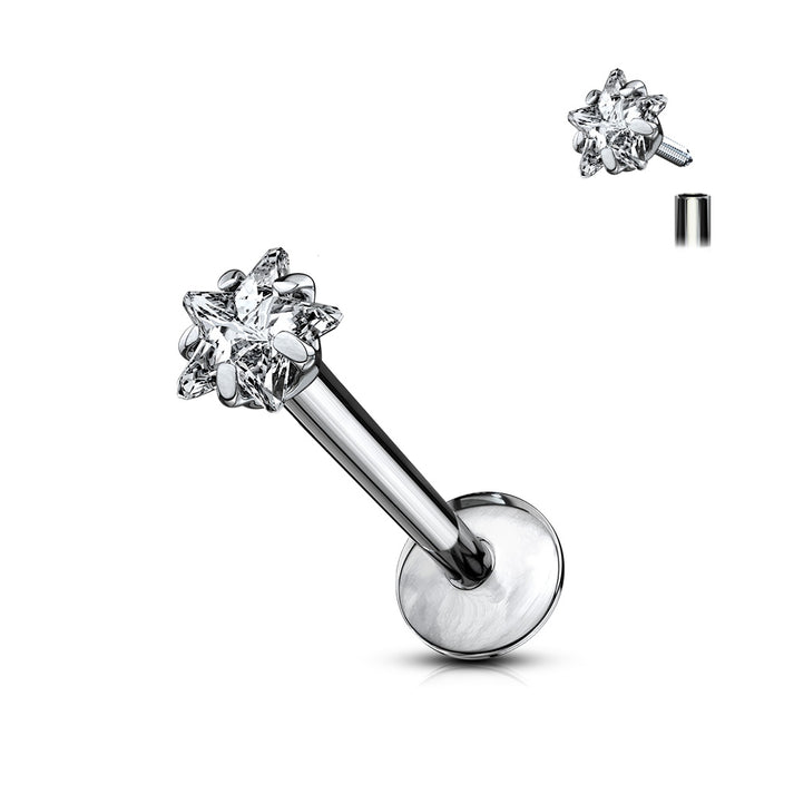 Titanium Silver Clear Gem Flat Back Stud 16g – Cherry Body Jewellery