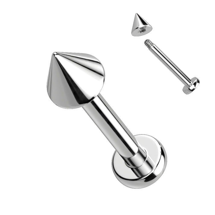 Titanium Silver Flat Back Labret Stud with Spike – Cherry Body Jewellery
