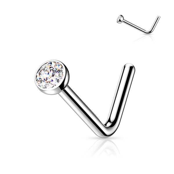 Titanium Silver 'L' Bend Clear Gem Nose Stud – Cherry Body Jewellery