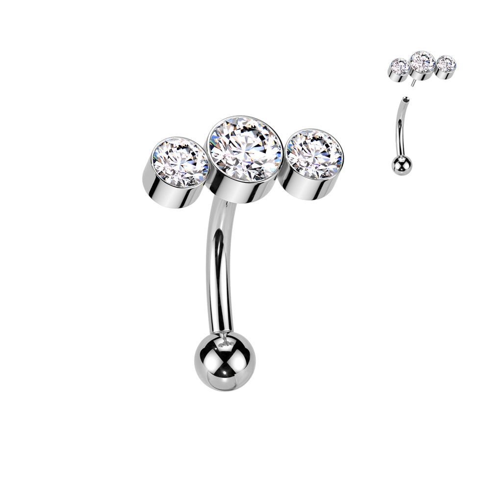 Titanium Silver Triple Gem Curved Threadless Barbell 16g – Cherry Body ...